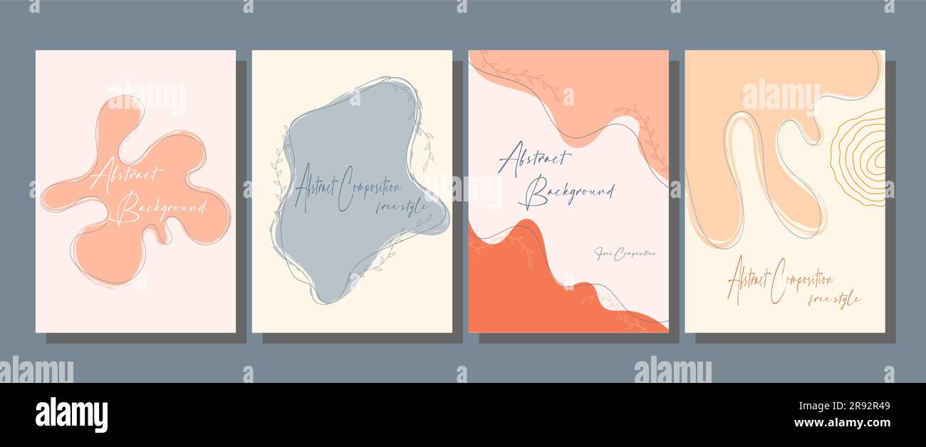 Handmade background layout with arbitrary shapes, plant elements and ...