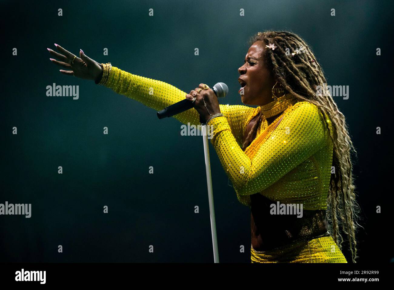 Kelis performs on the West Holts Stage at the Glastonbury Festival in ...