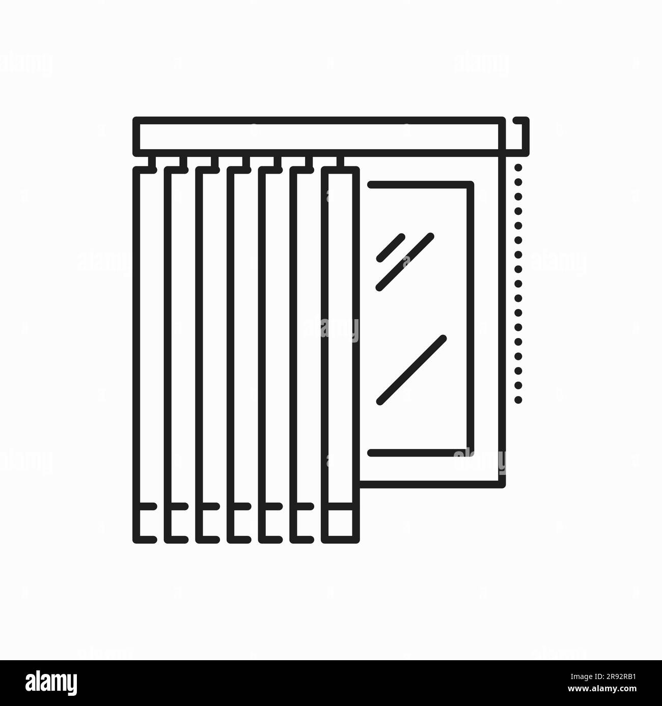 Window blind, vertical jalousie isolated line icon. Vector sun ...
