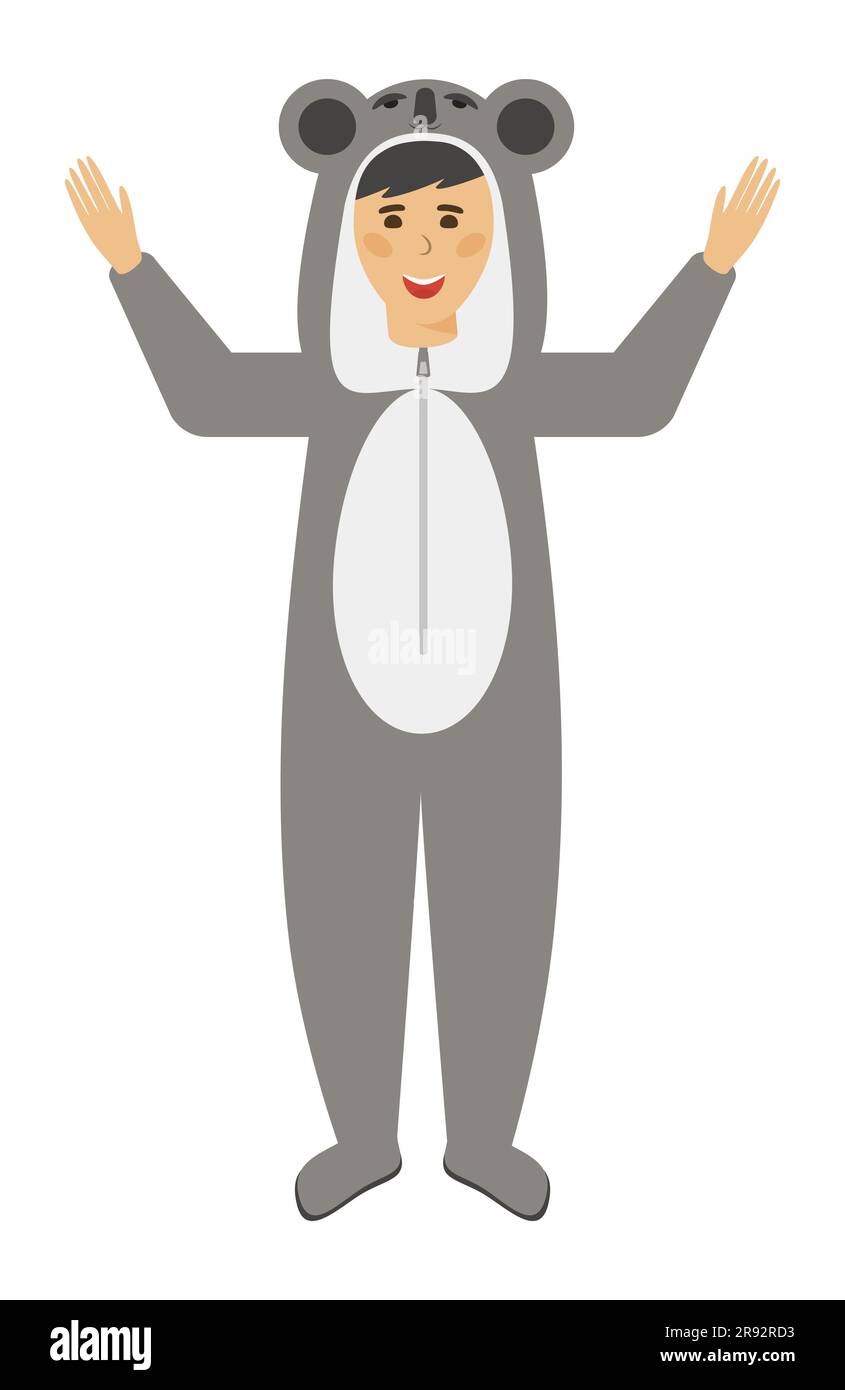 Koala Kid in animal pajama. Child wear cloth for sleepover, funny ...