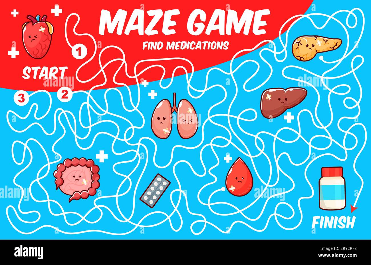 Labyrinth maze game. Help to sick human body organ find a medication ...