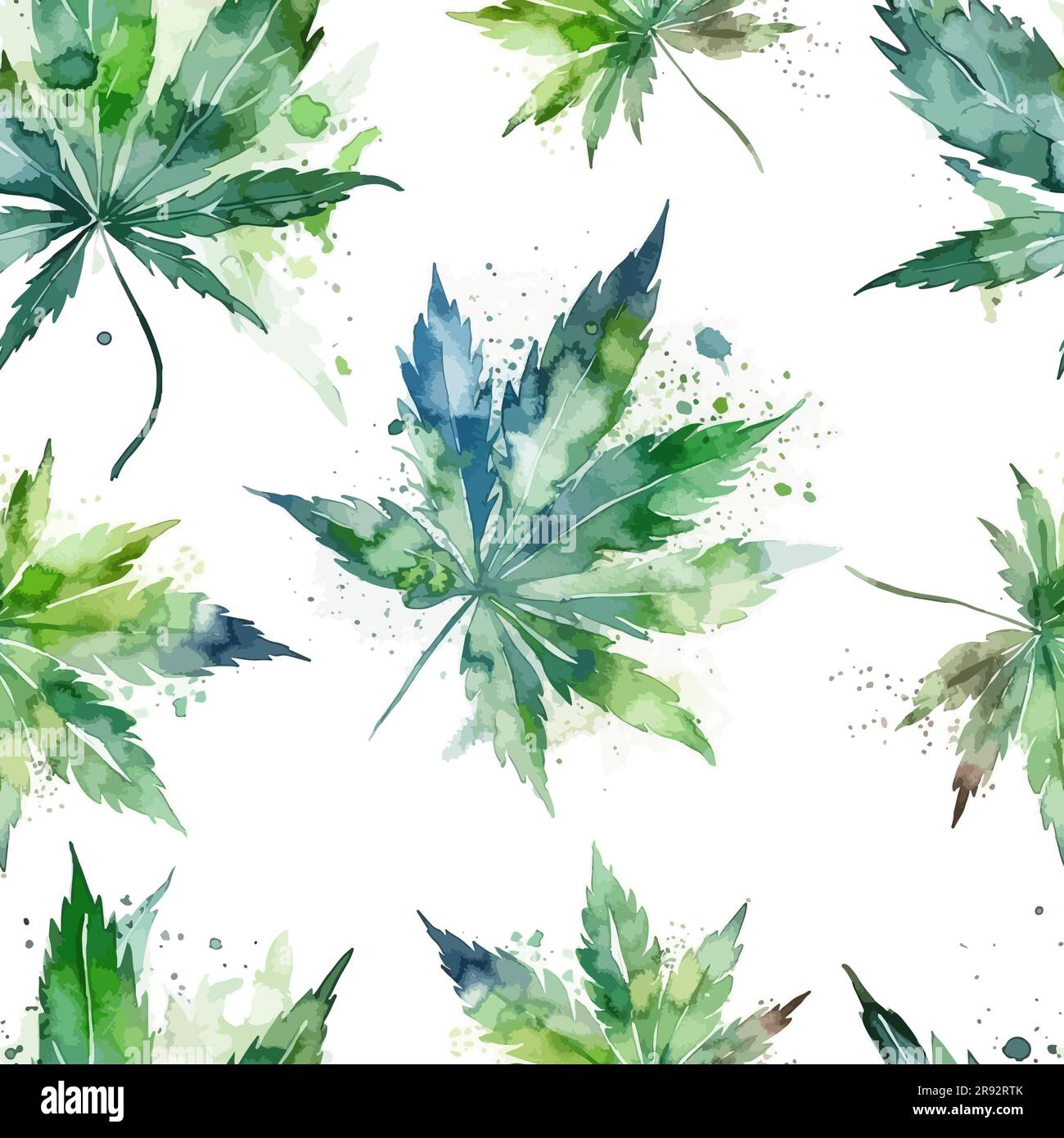 Seamless pattern green leaves of marijuana watercolor. Vector ...