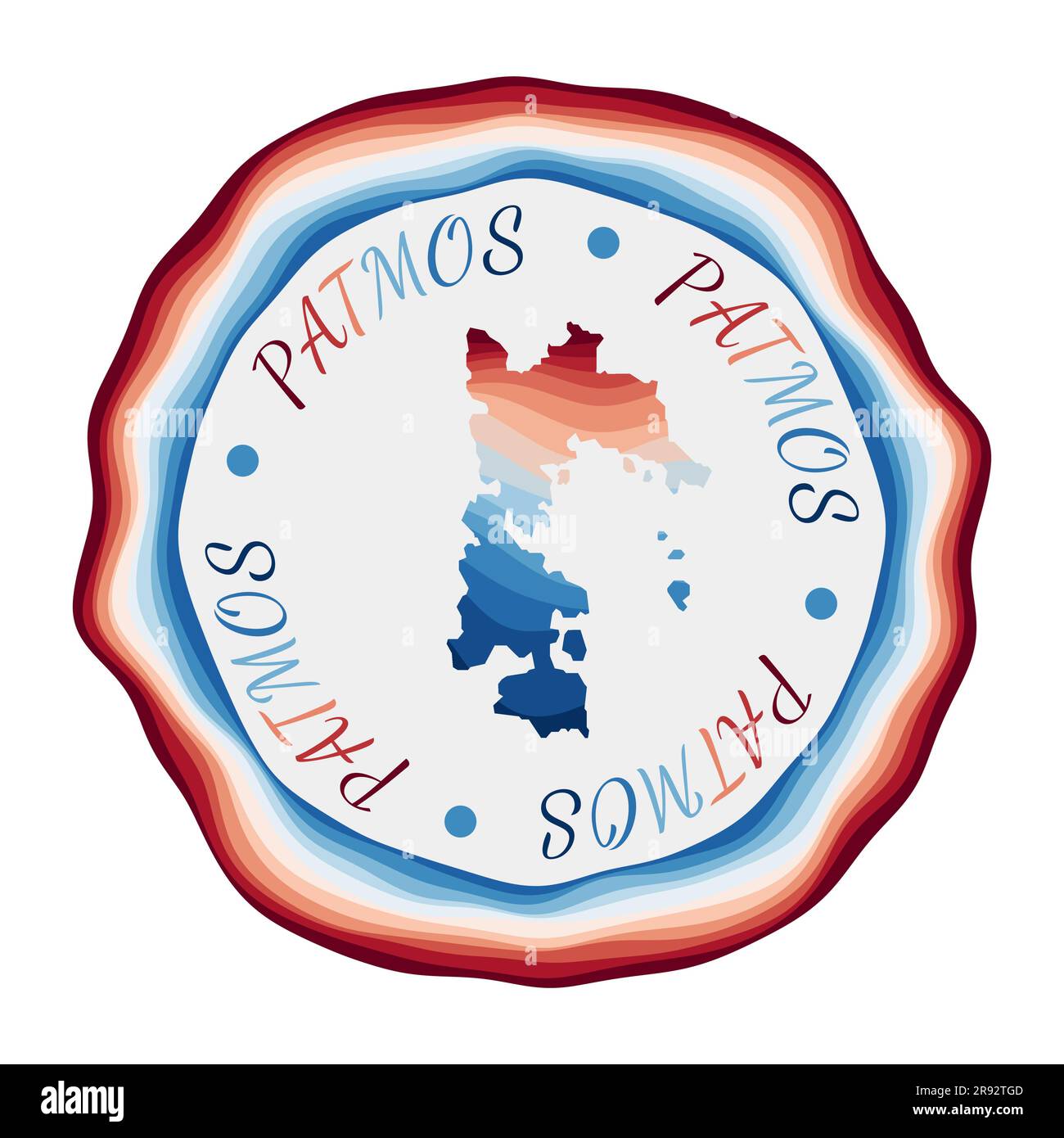 Patmos badge. Map of the island with beautiful geometric waves and ...