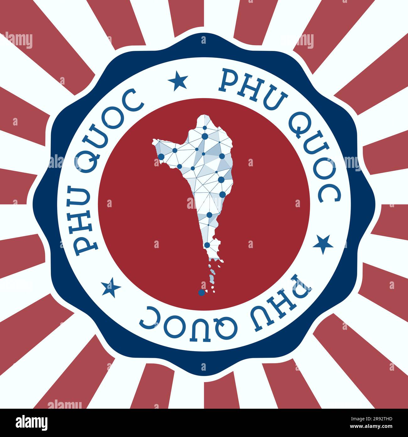 Phu Quoc Badge. Round logo of island with triangular mesh map and ...