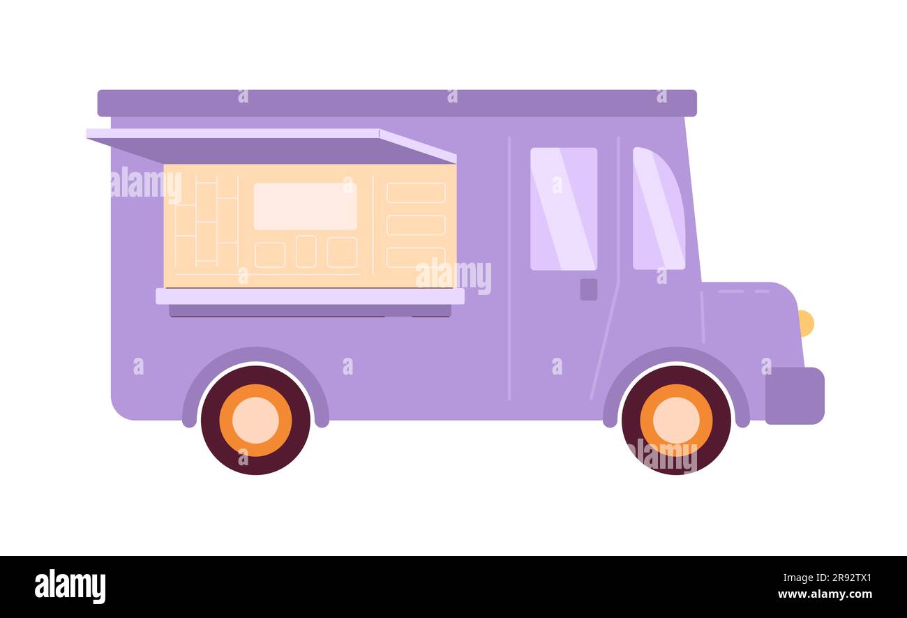 Violet food truck flat semi flat colour vector object Stock Vector ...