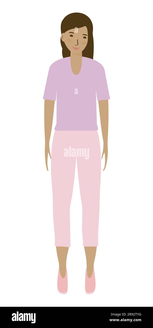 Girl Full Height Portrait Front View Design Element Vector Illustration