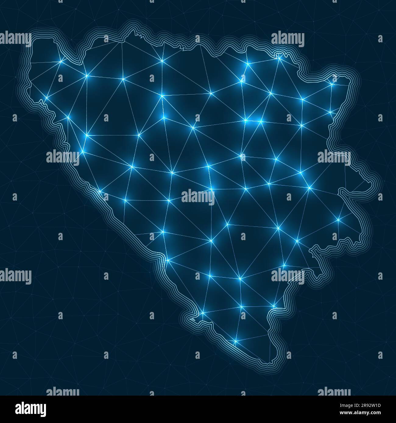 Bosnia network map. Abstract geometric map of the country. Digital connections and ...