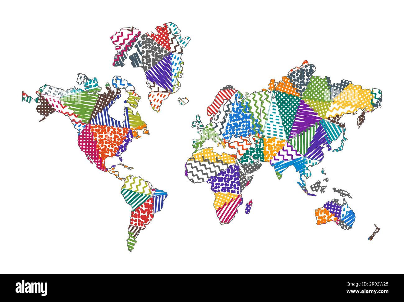 Kid style map of the World. Hand drawn polygons in the shape of the ...