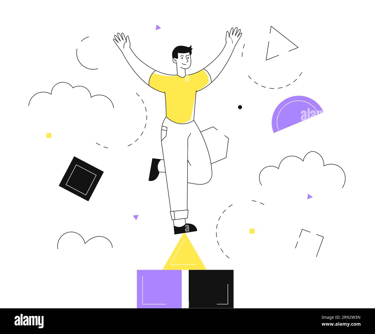 Man balancing on geometric figures line concept Stock Vector Image ...