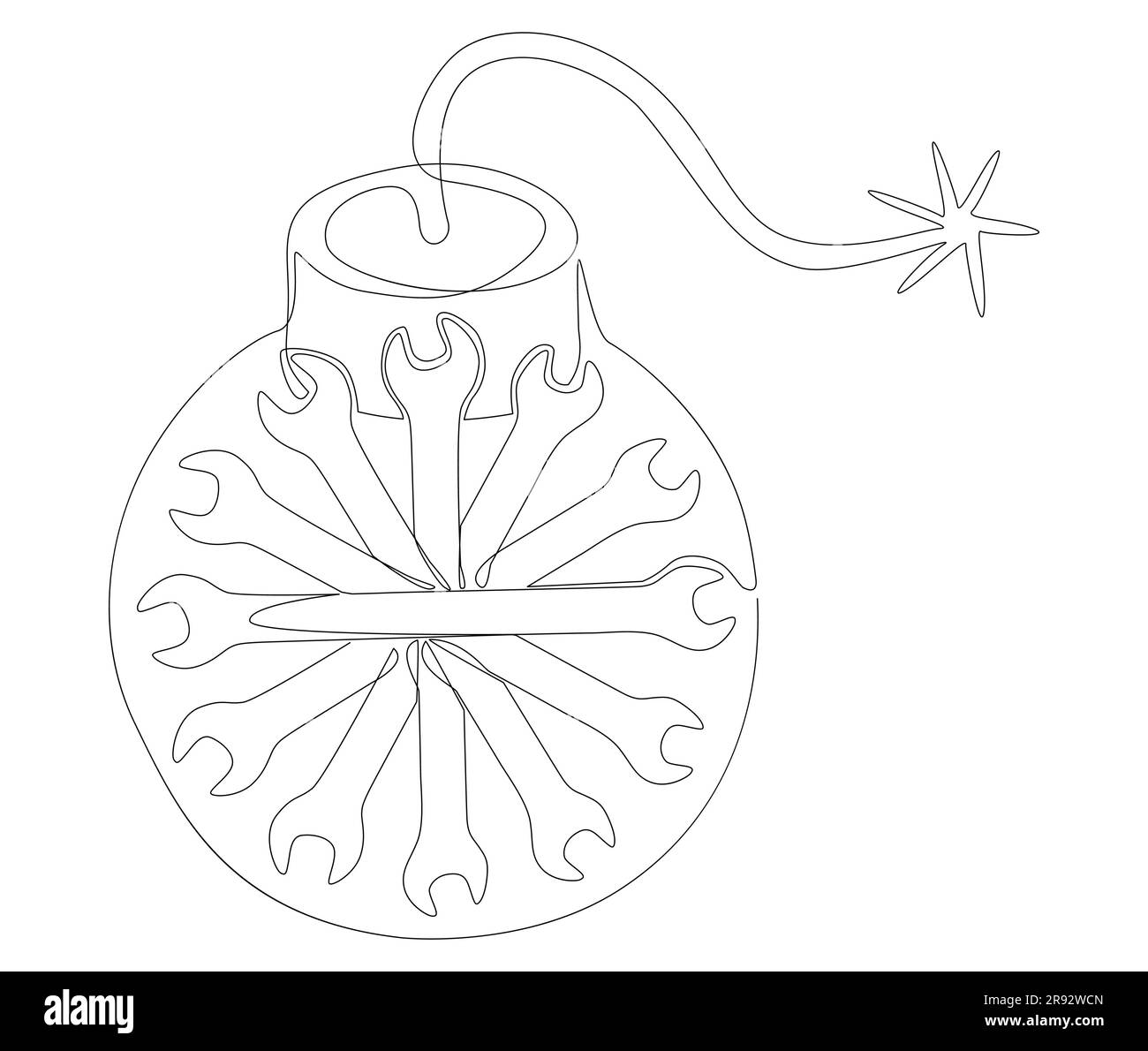 One continuous line of bomb and wrench. Thin Line Illustration vector ...