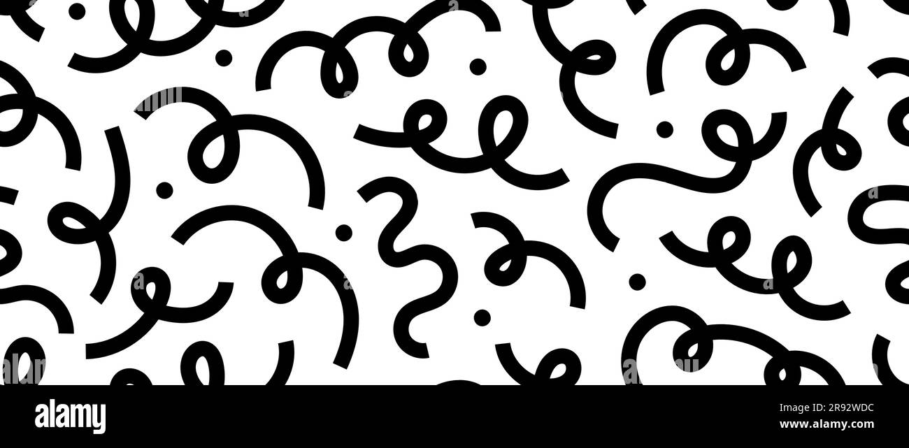 Abstract doodle lines seamless pattern. Black and white confetti and ...