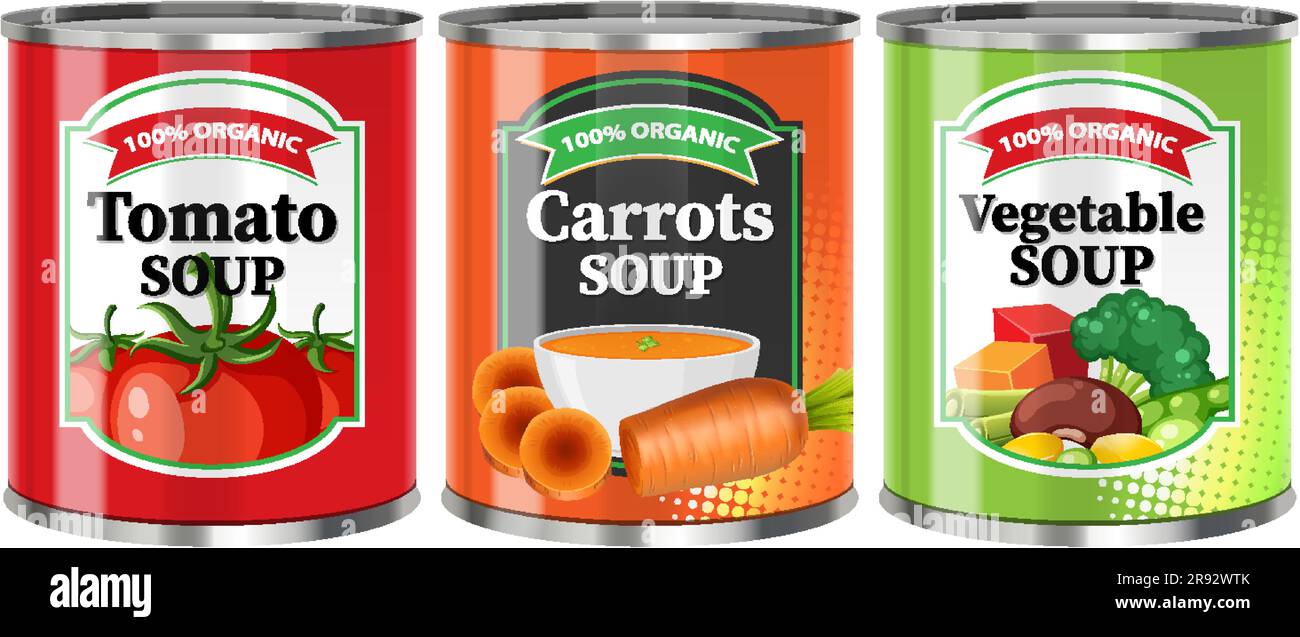 Vegetable Soup Food Cans Collection illustration Stock Vector Image ...