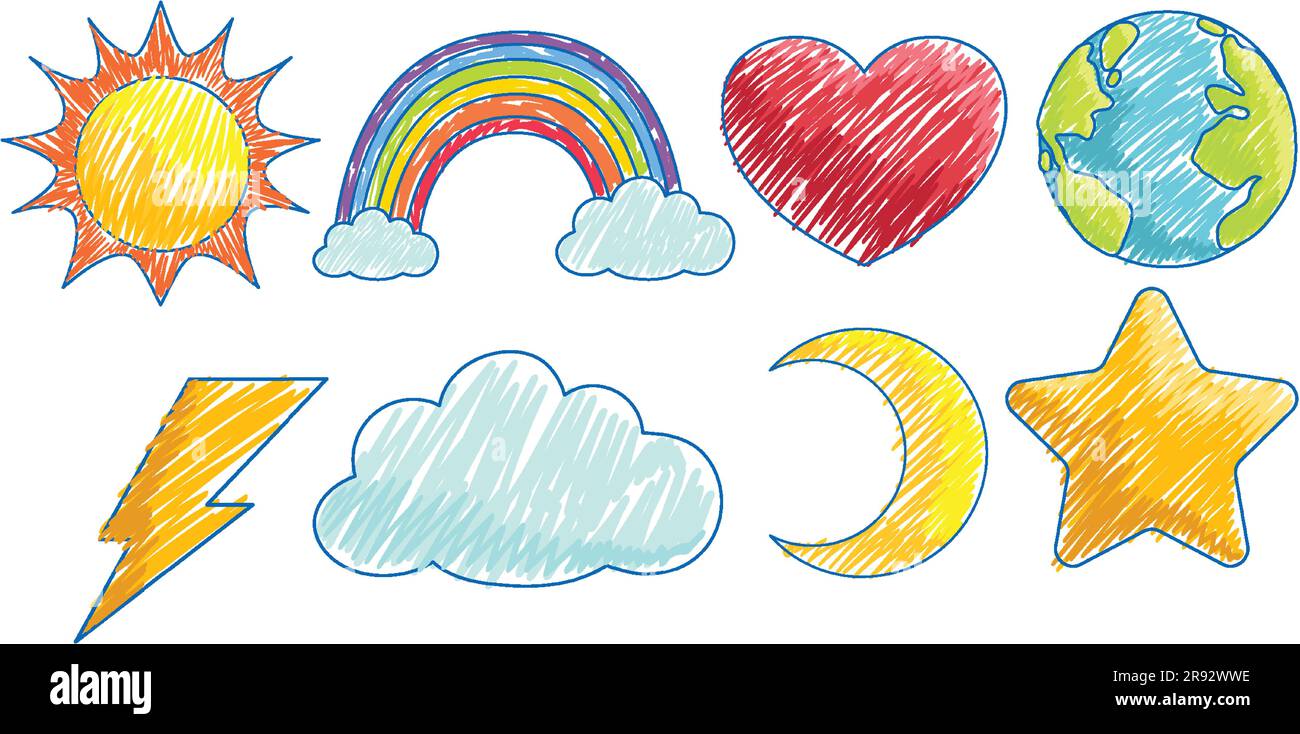 Weather icons in Pencil Colour Sketch Simple Style illustration Stock ...