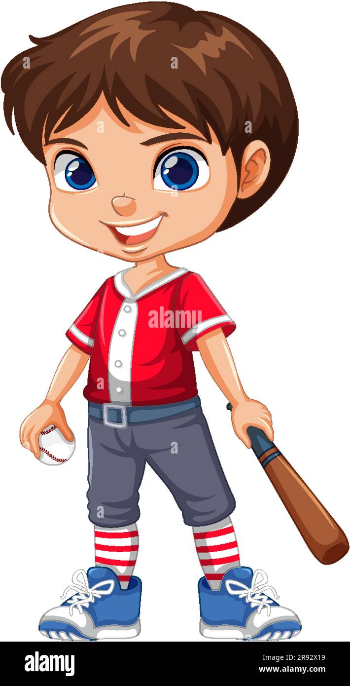 Boy baseball player cartoon character illustration Stock Vector Image ...