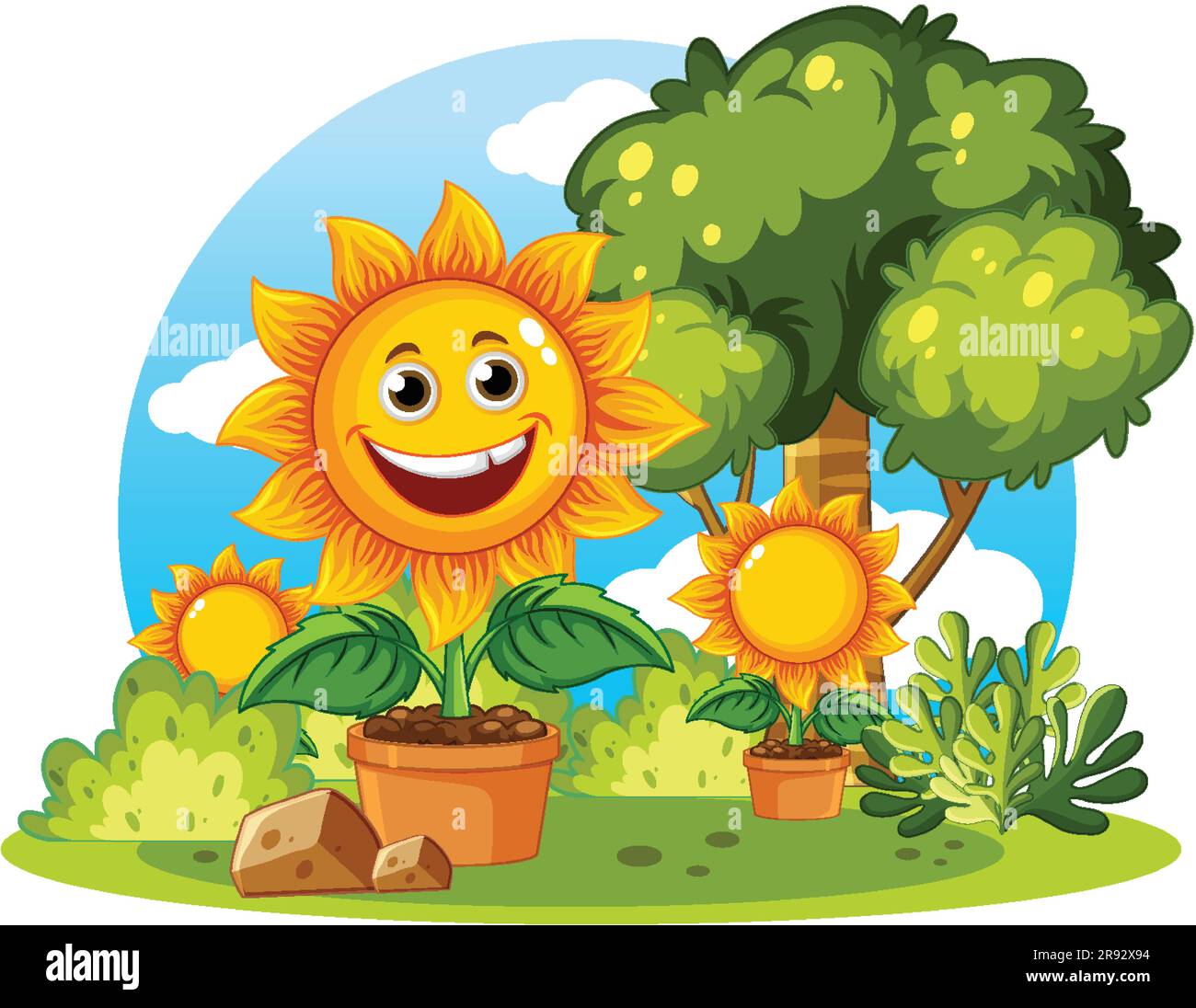 Happy Sunflower with Smiling Face illustration Stock Vector Image & Art ...
