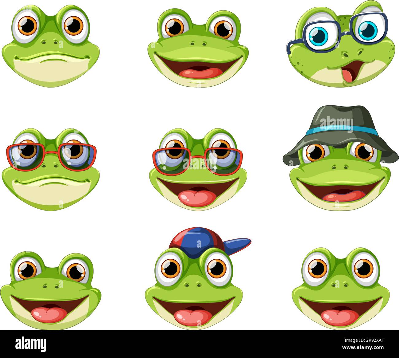 Collection of Frogs Faces in Cartoon Style illustration Stock Vector ...