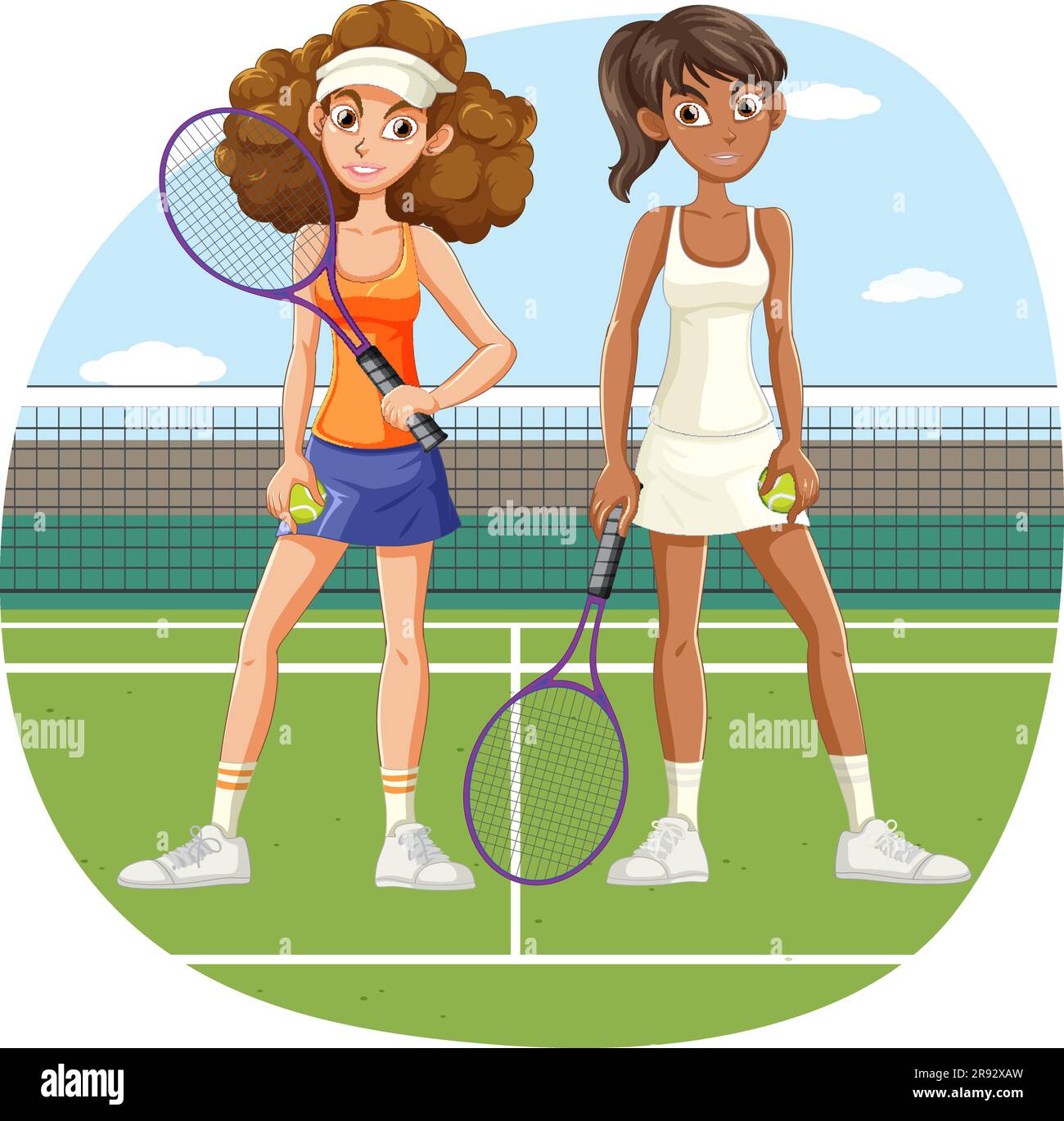 Two Women Tennis Players in Court illustration Stock Vector Image & Art ...