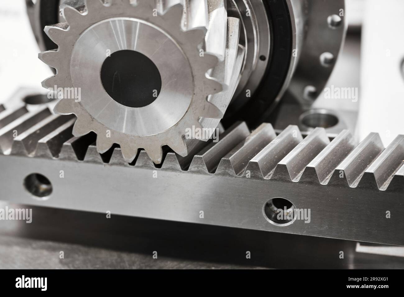 Transmission with metal cogwheel in assembling workshop Stock Photo - Alamy