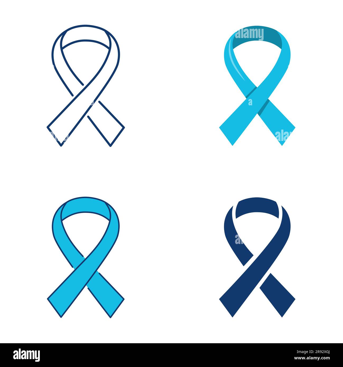 Blue awareness ribbon icon set in flat and line style. Peace symbol ...