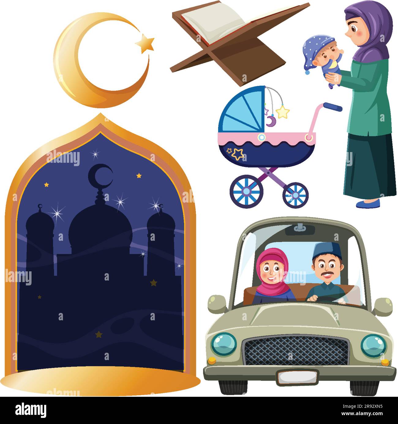 Muslim cartoon characters and objects vector illustration Stock Vector ...