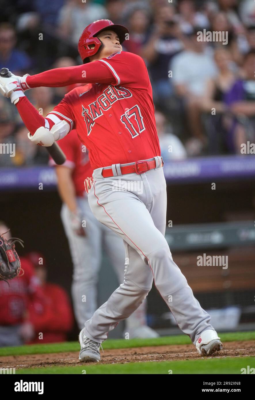 Los Angeles Angels' Shohei Ohtani watches his solo home run off ...