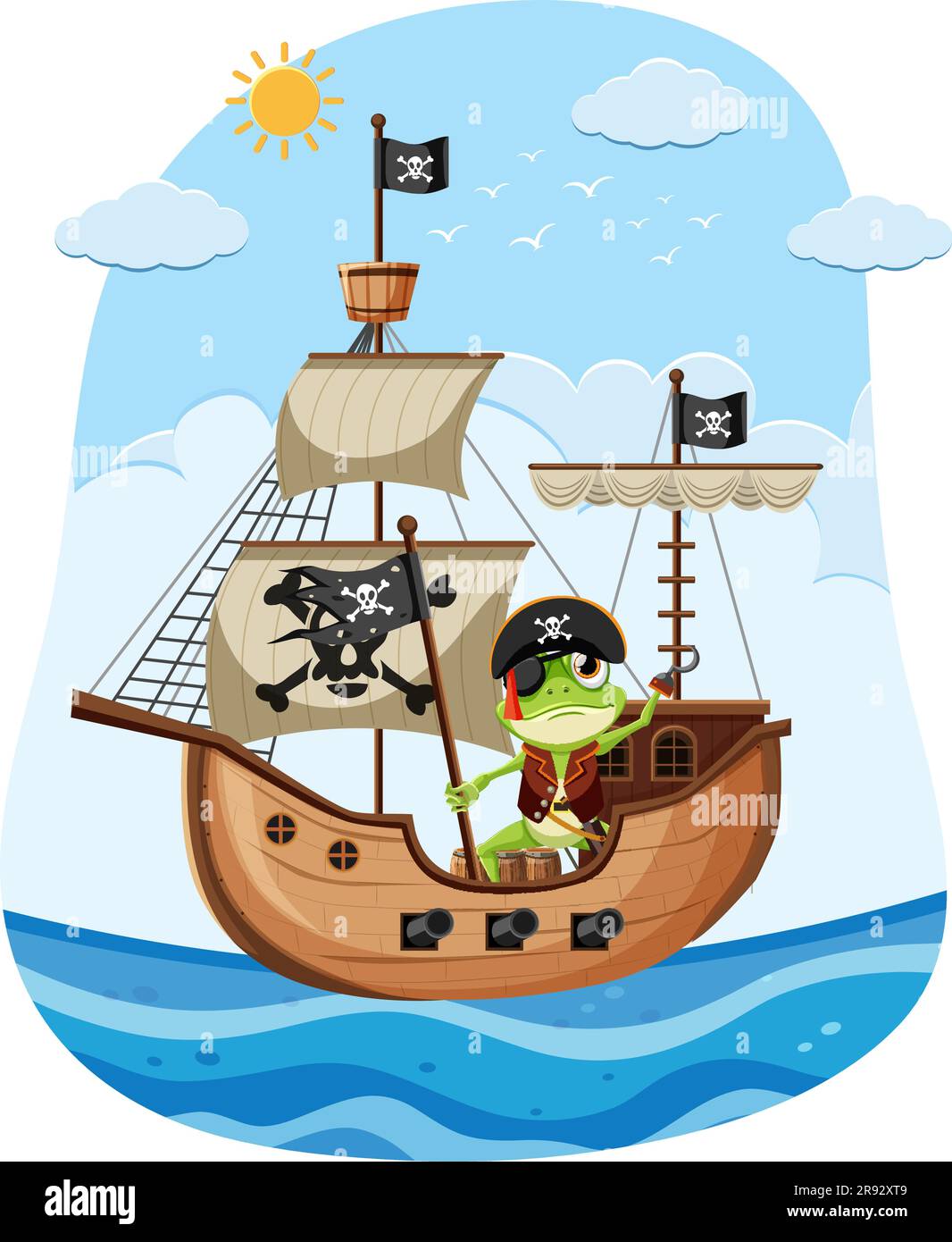 Adventurous Frog on Pirate Ship illustration Stock Vector Image & Art ...