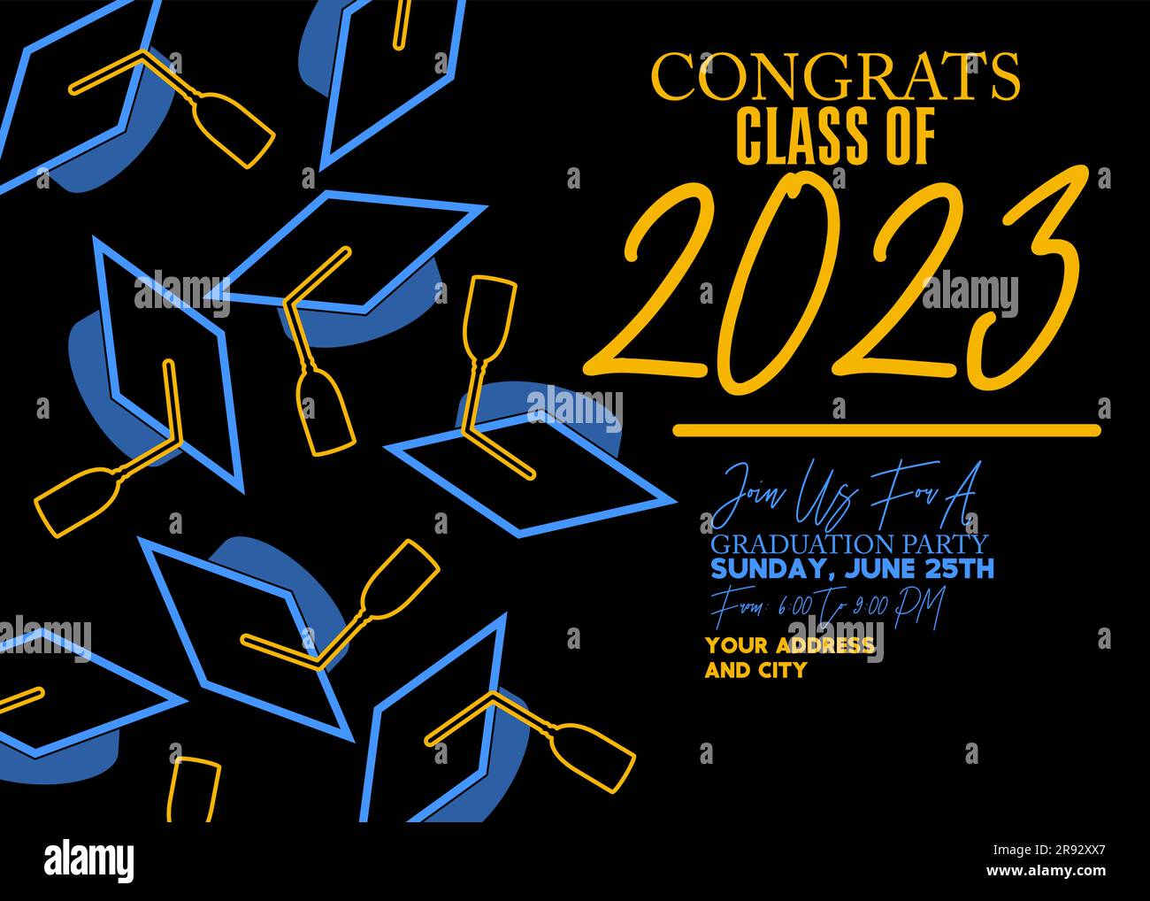 Party in honor of class of 2023 Graduates. Vector design invitation ...