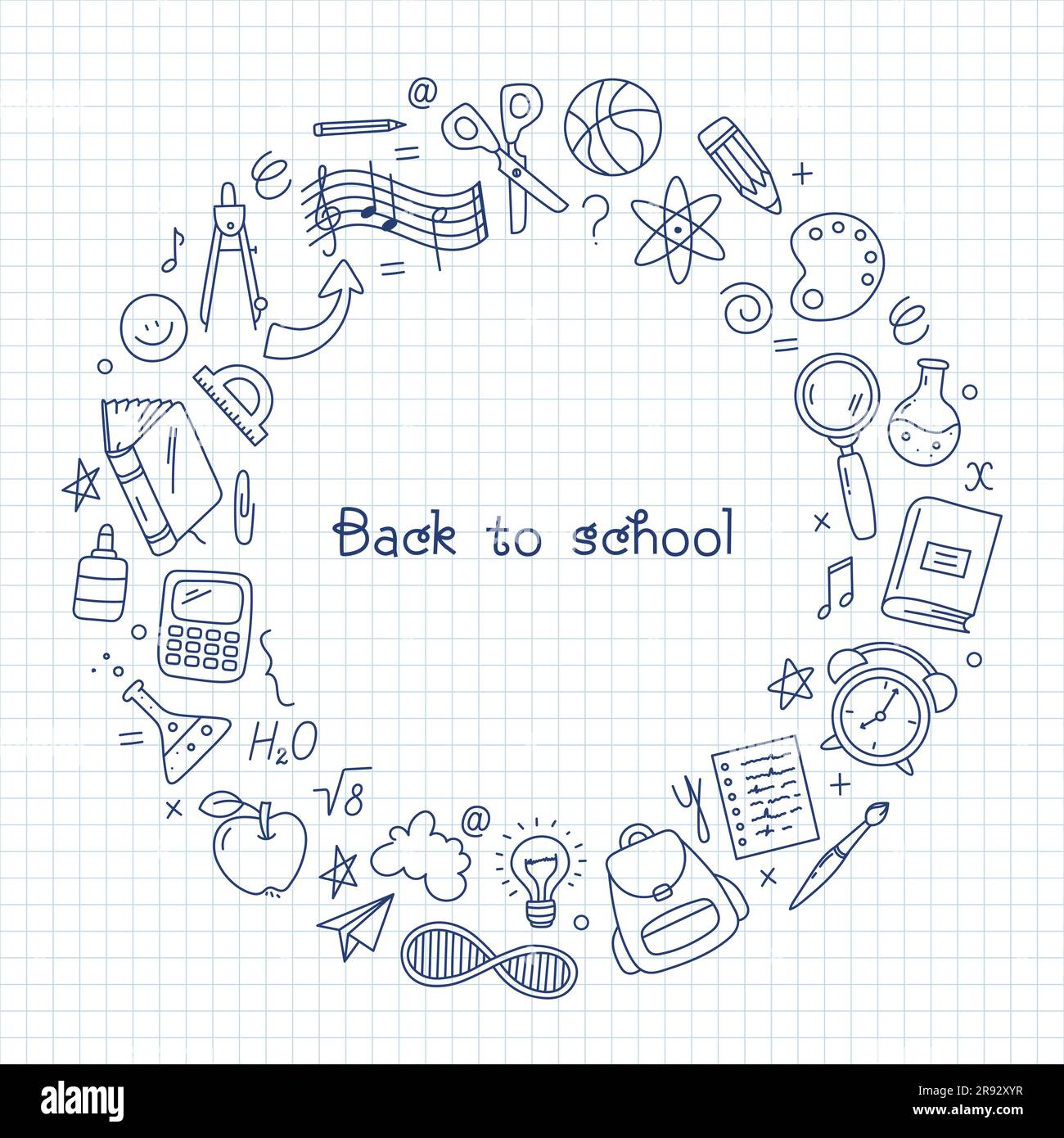 Back to School Circle Border. Education, Learning simple signs. Vector ...