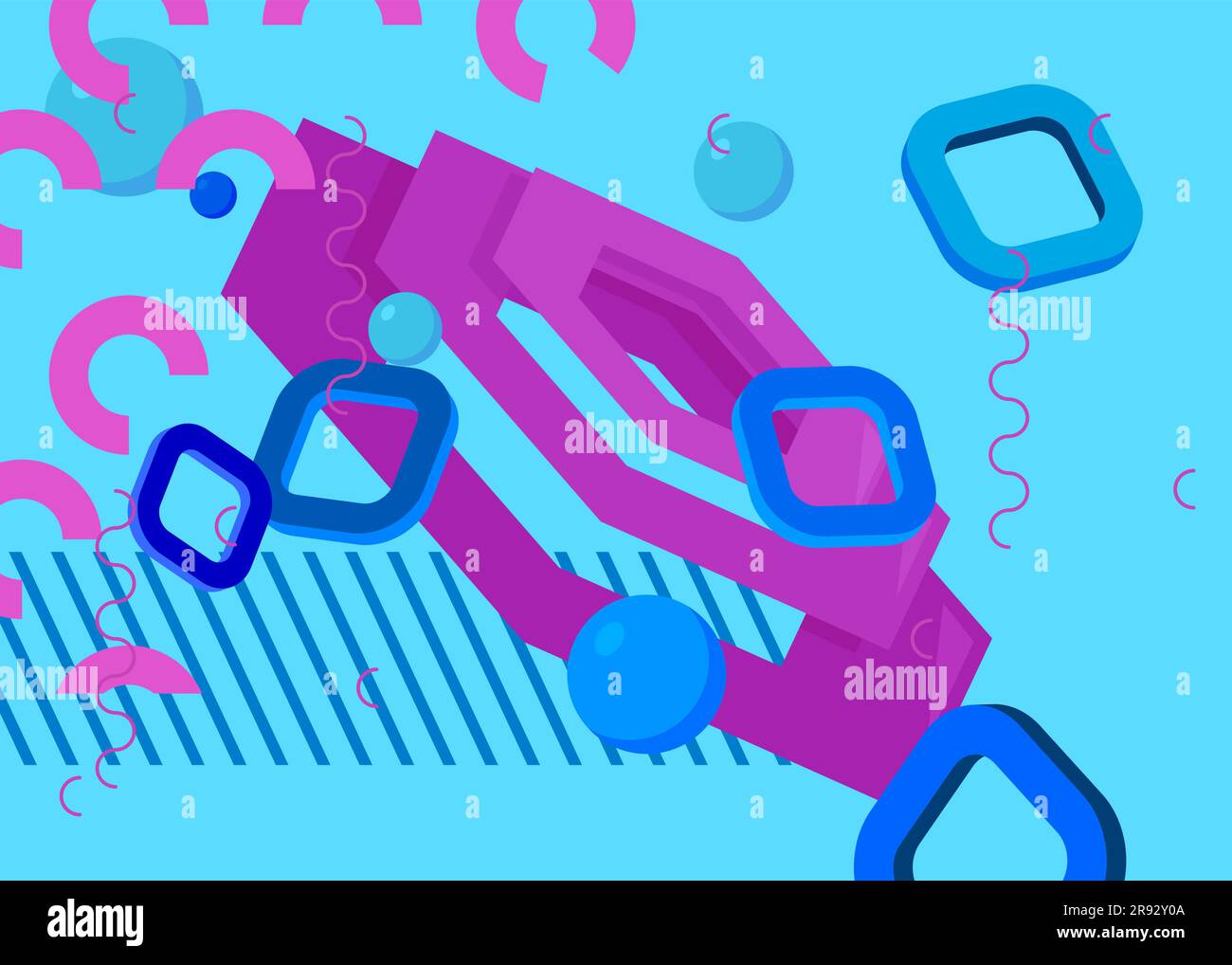 Blue and pink geometric bright simple minimal background. Vintage ...