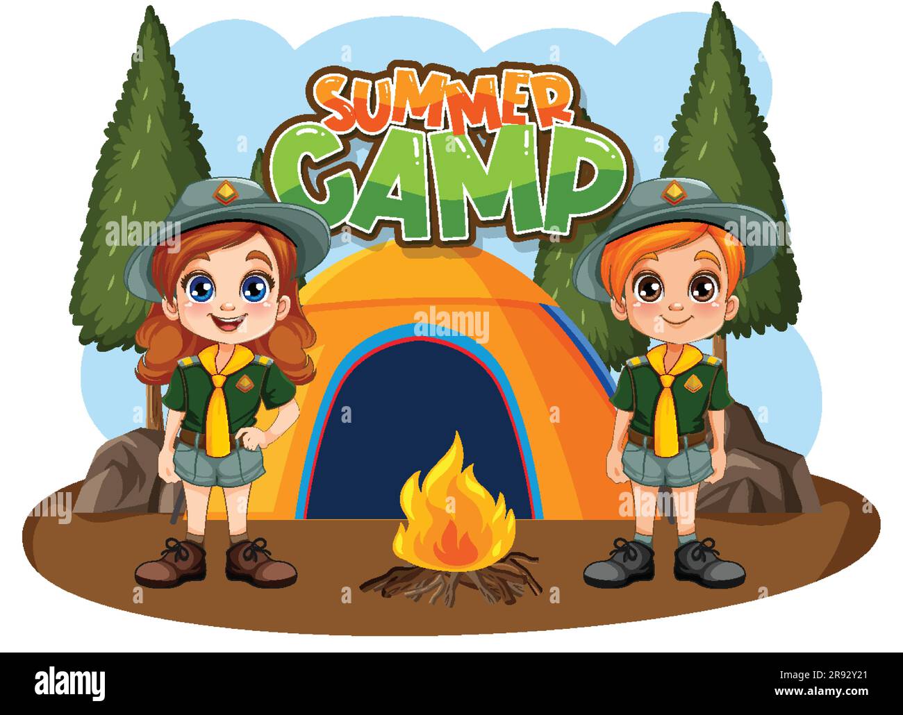 Camping Kid Cartoon Character with Tent illustration Stock Vector Image ...
