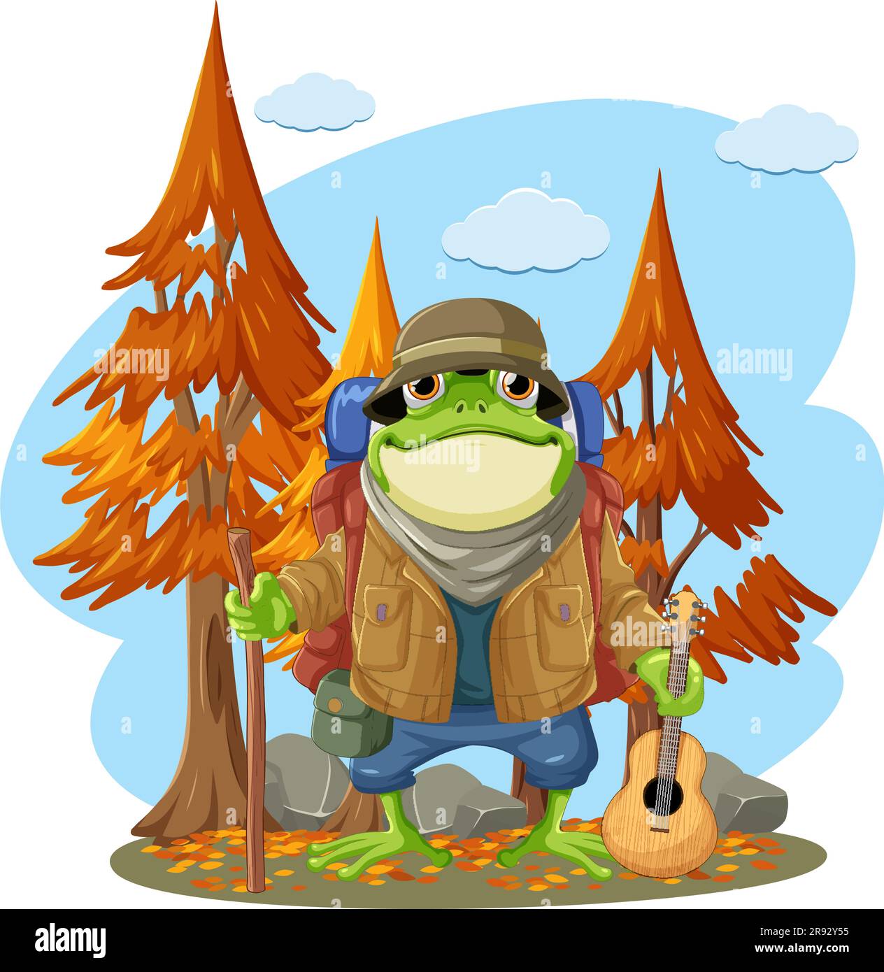 Frog Backpack Traveler Cartoon Character illustration Stock Vector ...