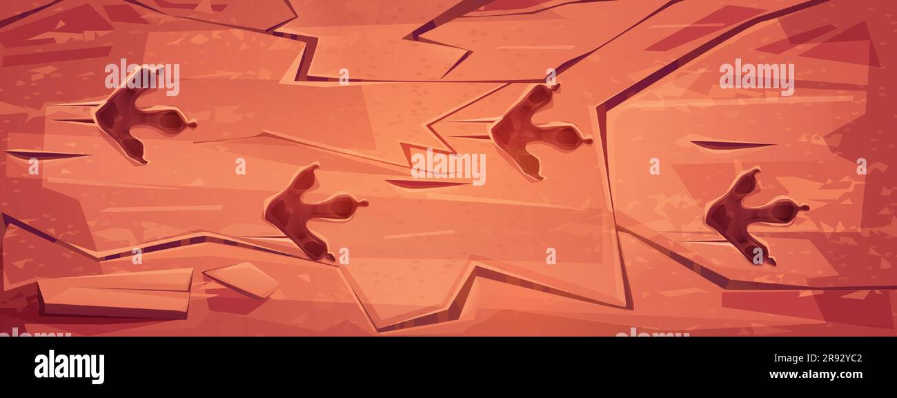 Prehistoric animal footprints on rocky surface. Vector cartoon ...