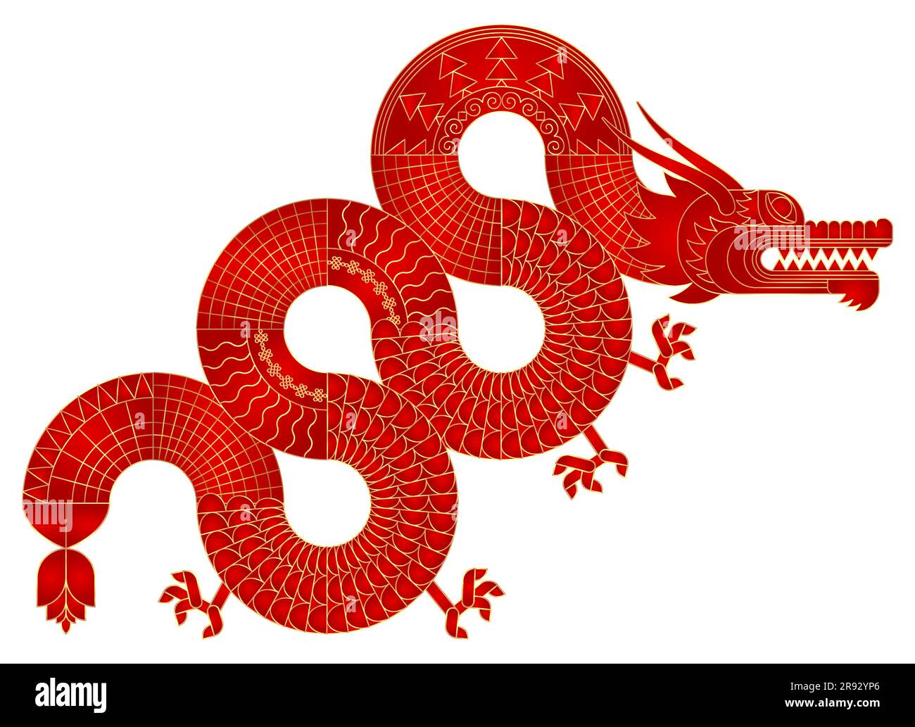 Geometric chinese dragon. Luxury red gold abstract zodiac animal Stock ...