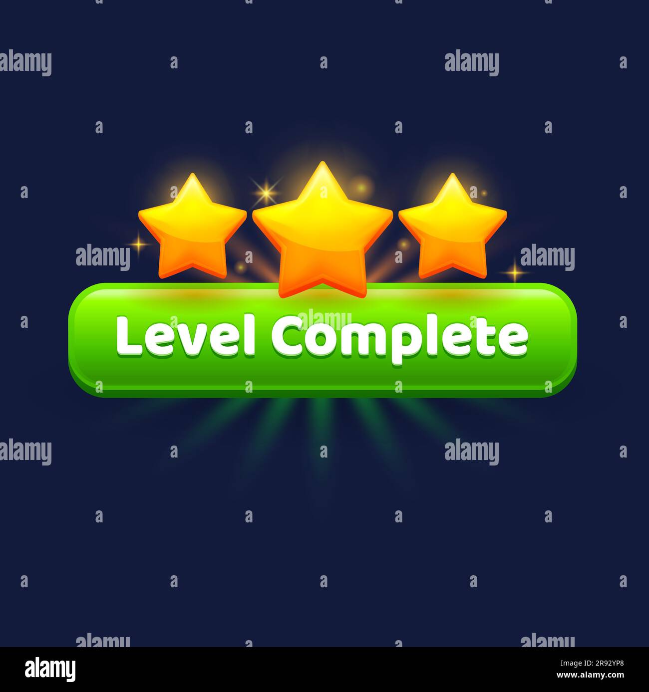 Game Level Complete Badge Gui Interface Icon With Win Golden Stars Vector Ui Reward Video