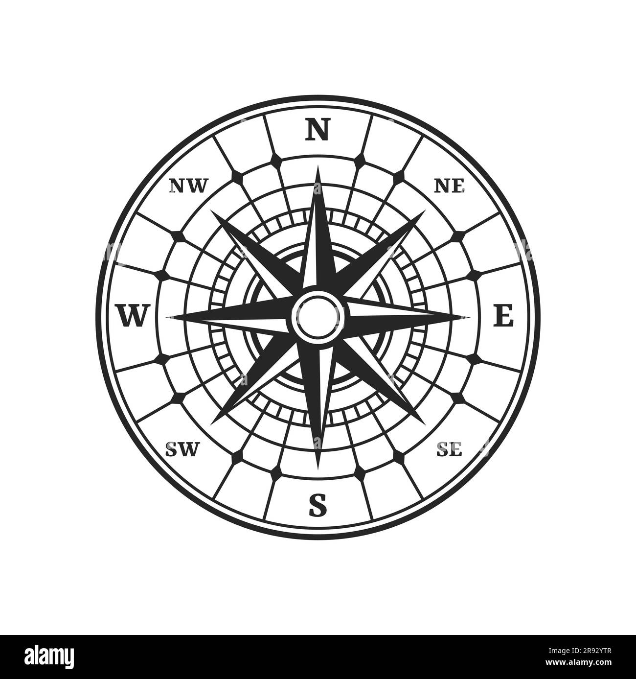 Compass, old wind rose star or vintage travel map vector symbol with ...