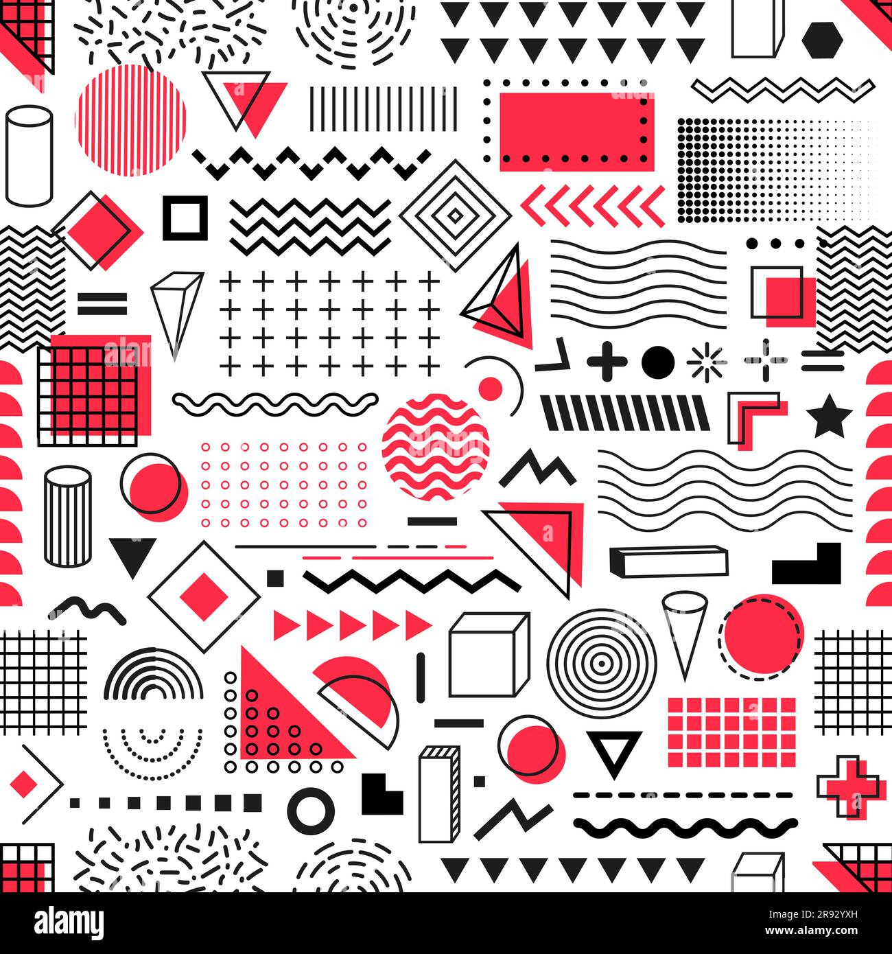 Memphis geometric shapes seamless pattern. Vector abstract background with modern graphic ...