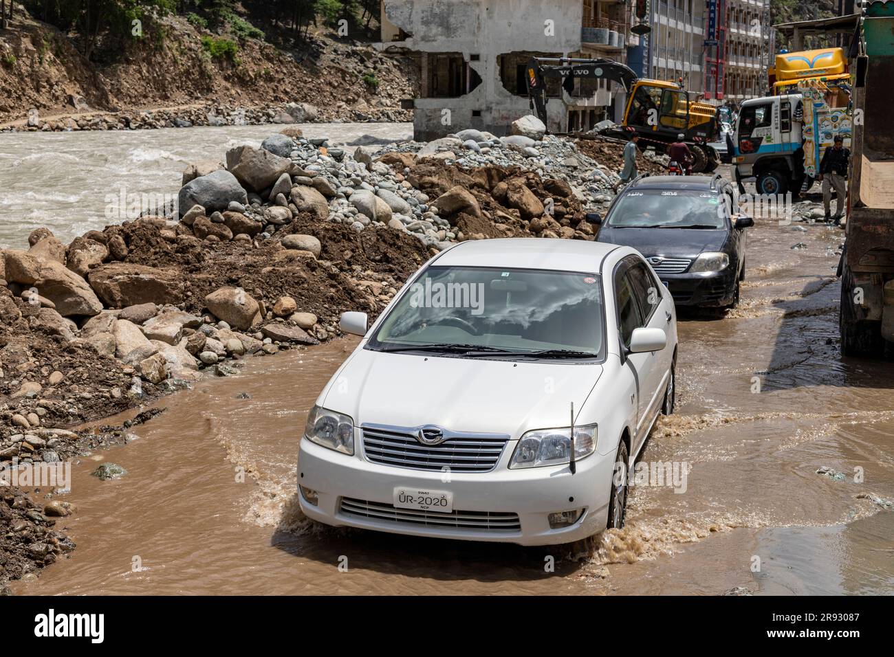 Aftermath of the heavy flood in river swat at Bahrain valley that ...