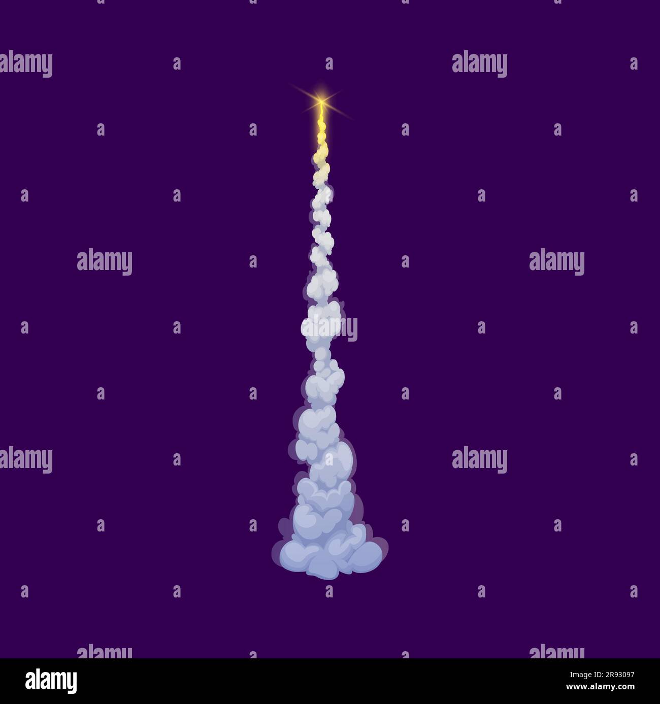 Cartoon rocket takeoff smoke trail. Spaceship launch trail, shuttle ...