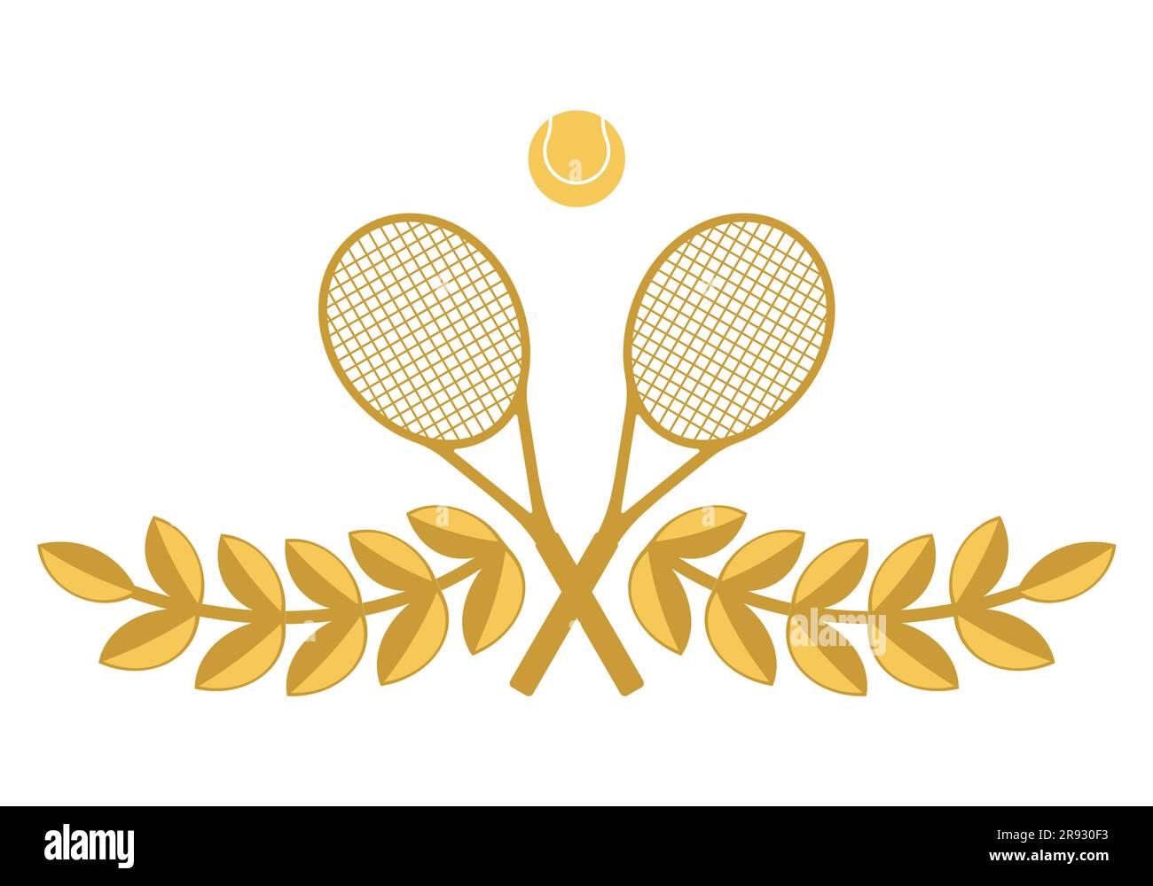 Golden laurel wreath, tennis racket, and tennis ball. Vector ...