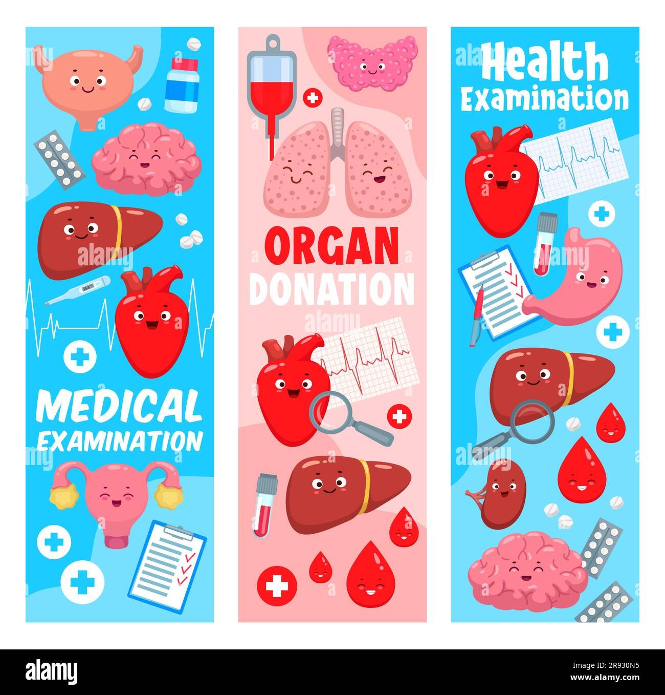 Cartoon body organ characters. Organ donation, treatment, medication ...