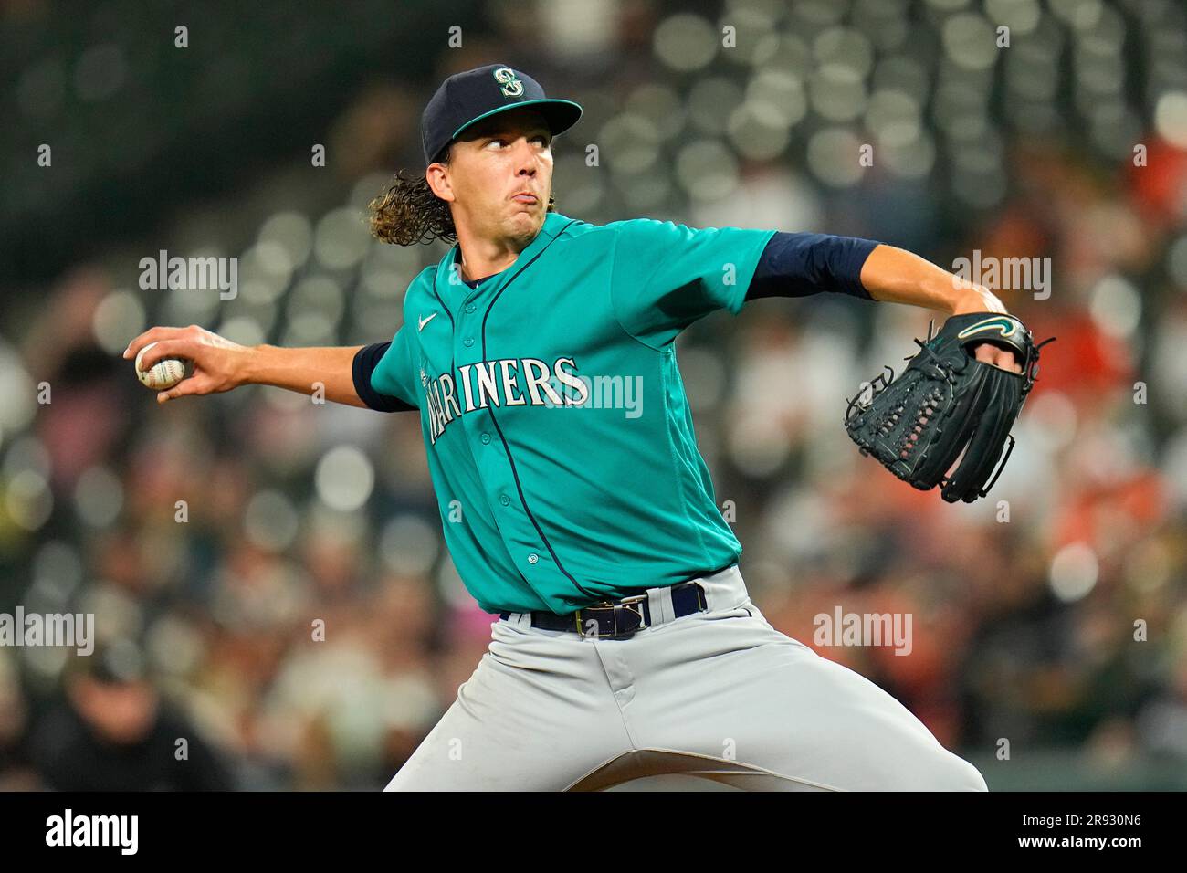 Seattle Mariners starting pitcher Logan Gilbert throws a pitch to the ...