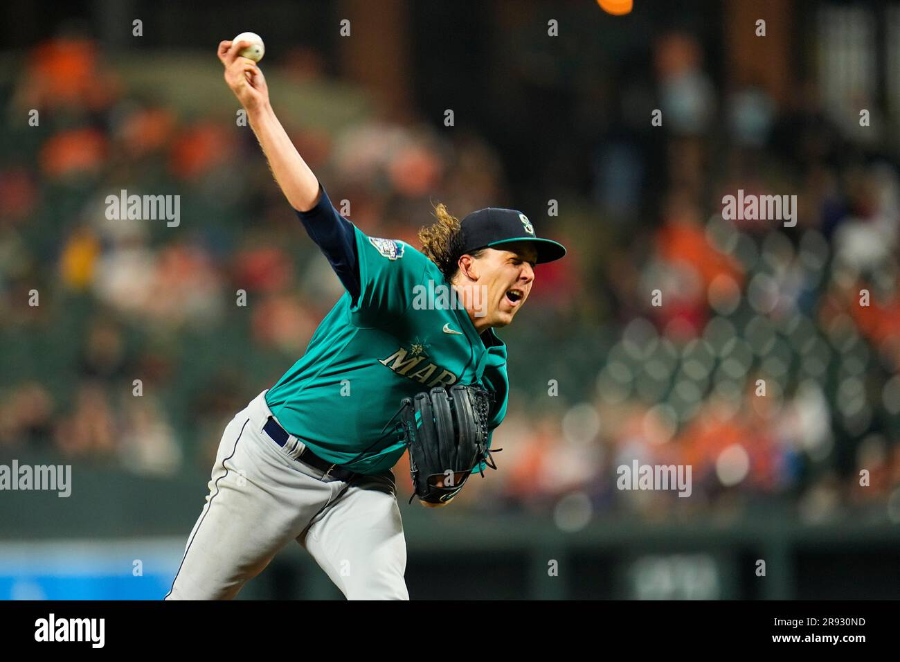 Seattle Mariners starting pitcher Logan Gilbert throws a pitch to the ...