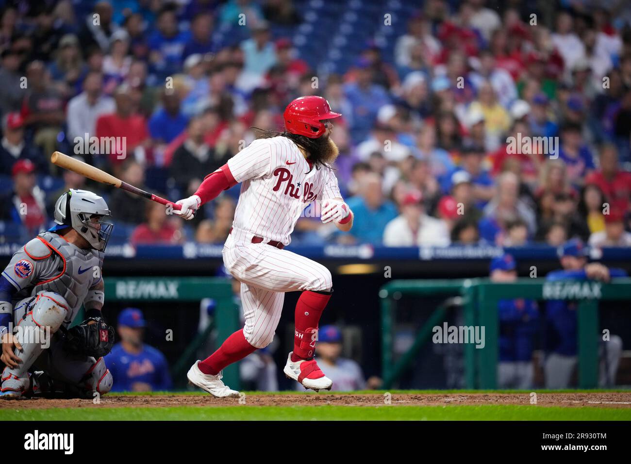 Philadelphia Phillies' Brandon Marsh plays during a baseball game ...