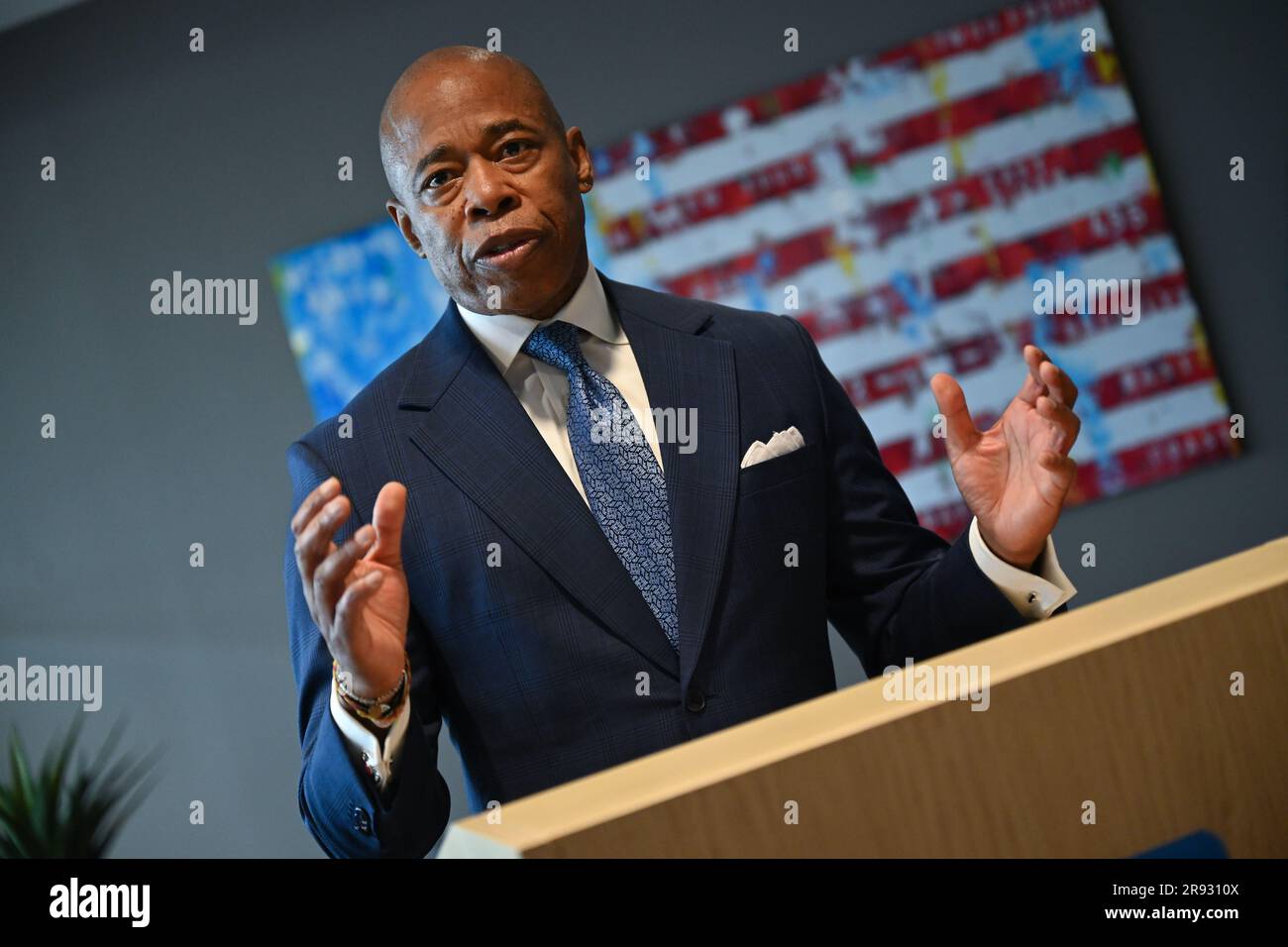 Mayor Eric Adams delivers remarks at the grand re-opening of the ...