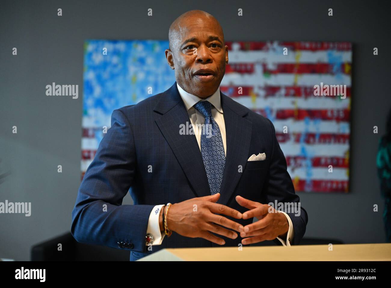 Mayor Eric Adams delivers remarks at the grand re-opening of the ...