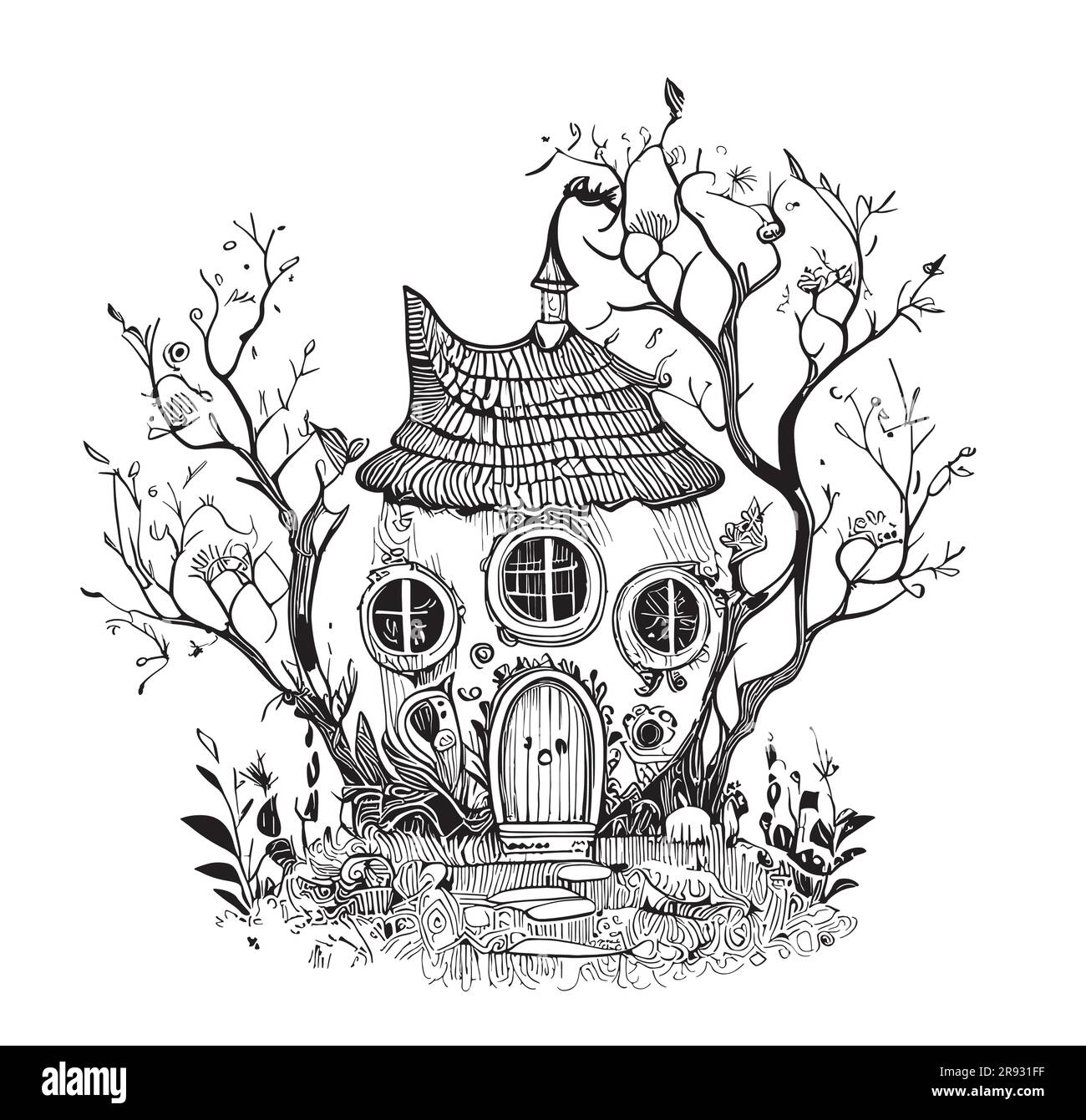 Fairy house in the woods sketch hand drawn in doodle style Vector ...