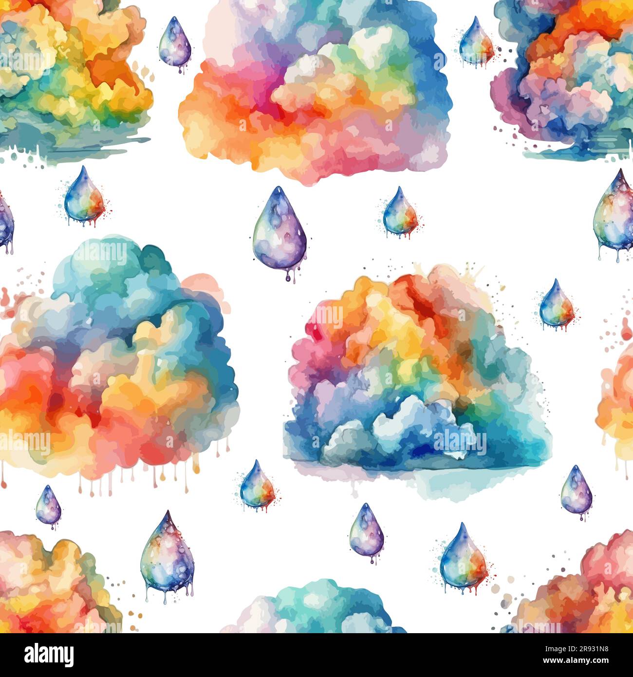 Seamless pattern of watercolor rainbow clouds. Vector illustration ...