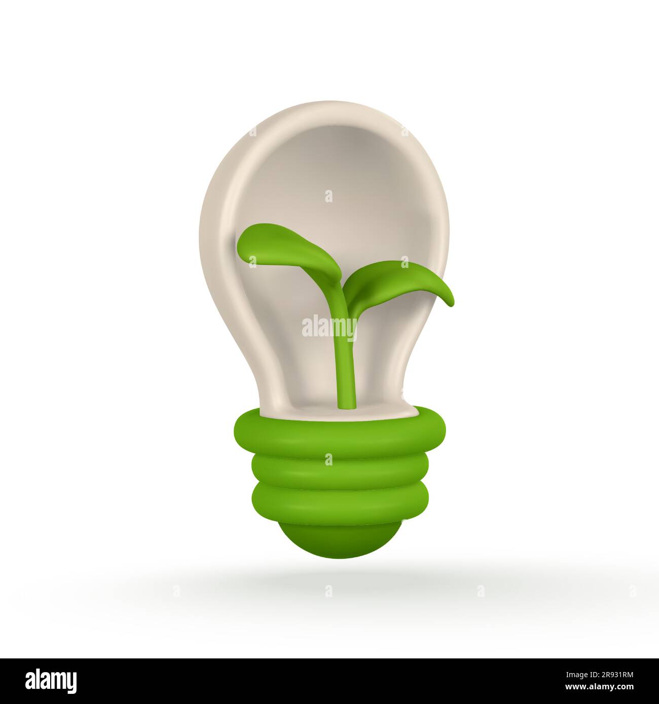 3d light bulb with green sprout in cartoon style. Green energy, clean ...