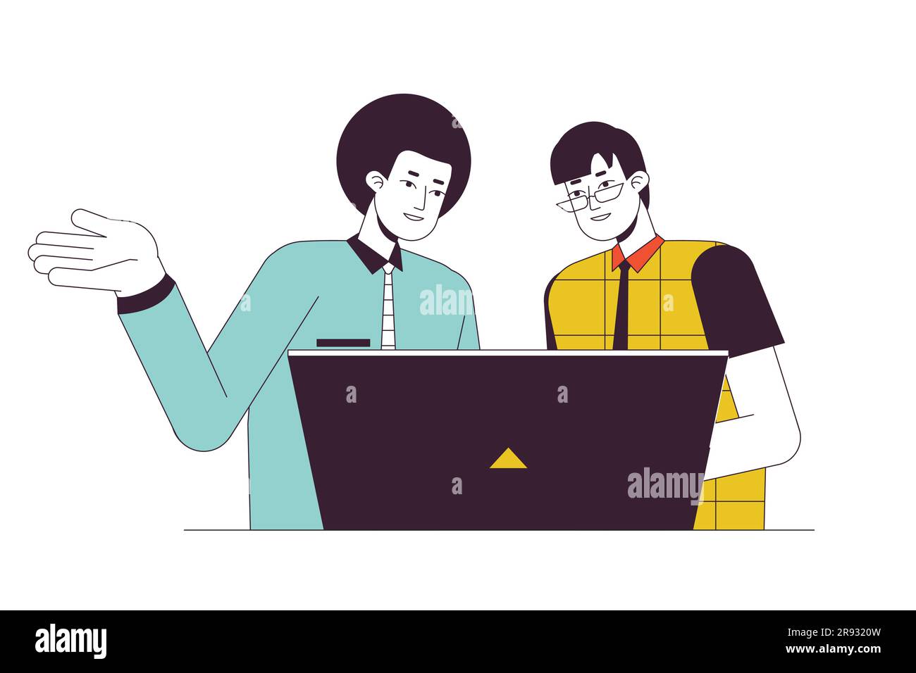 Corporate trainer training job intern flat line color vector characters ...