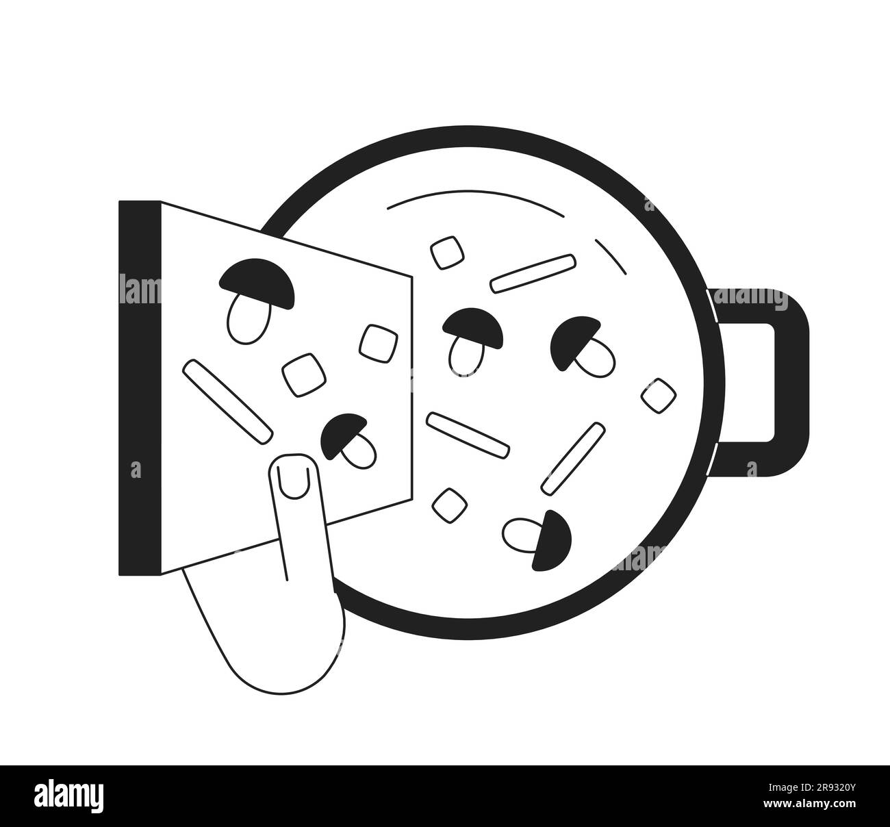 Pour vegetables into pan flat monochrome flat vector object Stock ...